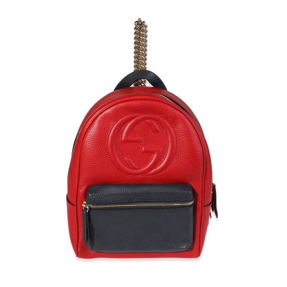 Gucci | Bags | Gucci Red Navy Pebbled Leather Soho Chain Backpack ...